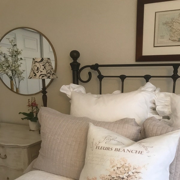 French Linen Pillow Cover. Shabby Country White Floral Cushion. Swedish ...