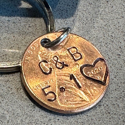 2 Personalized Penny Keychains, Anniversary Gift, Husband Wife Key ...