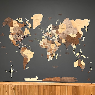 New Home Gift, Wood Wall World Map, Room Decor Aesthetic, Traveler Gift ...