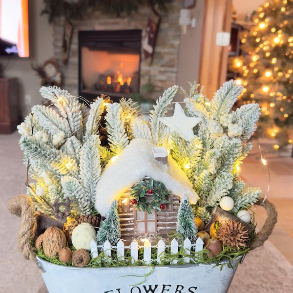 Winter Tree Scenery Table Decor Arrangement - Rustic Holiday Decor ...