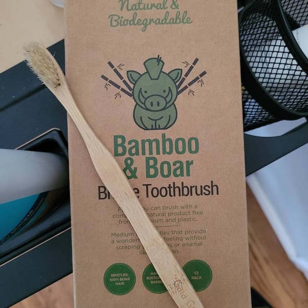 Boar Bristle Bamboo Toothbrush - Totally Biodegradable No Nylon Natural ...