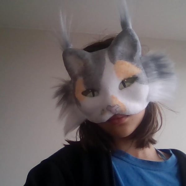 Therian Cat Mask Felted Mask With Eye Mesh Mountain Cat Mask Plain ...