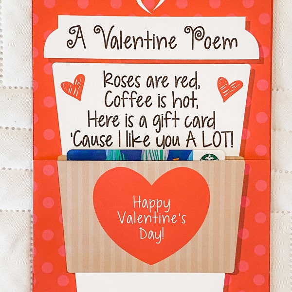 Teacher Coffee Valentine Card - Teacher Valentine Gift Card Holder ...