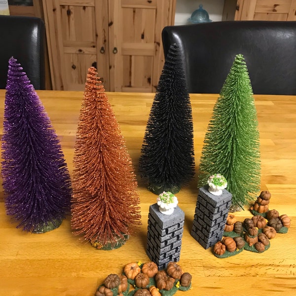 Miniature Glitter Brush Trees (set 4), Village Trees, Spooky Trees ...