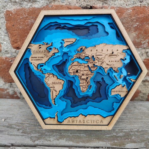 6 Layer Hexagon 3D Map of the World, Multi -layer Panel,laser Cut File ...