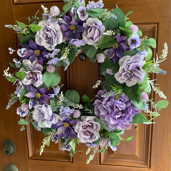 Blue and White Anemone Spring Wreath for Front Door Blue Summer Wreath ...