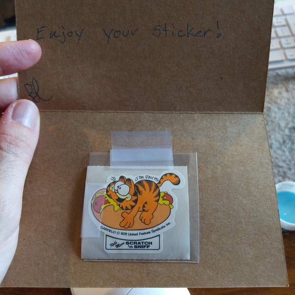 Vintage Garfield Diecut 80s Scratch and Sniff Sticker - Mustard -good ...