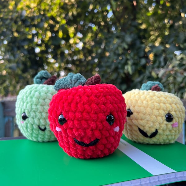 Low Sew Apple Crochet Pattern Set , Simple Beginners Amigurumi Fruit ...
