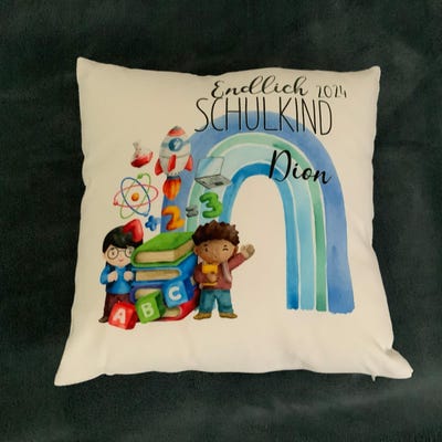 Kissen zur Einschulung Personalisiert mit Namen Schulkind 2023 HASE & REGENBOGEN - Etsy.de
