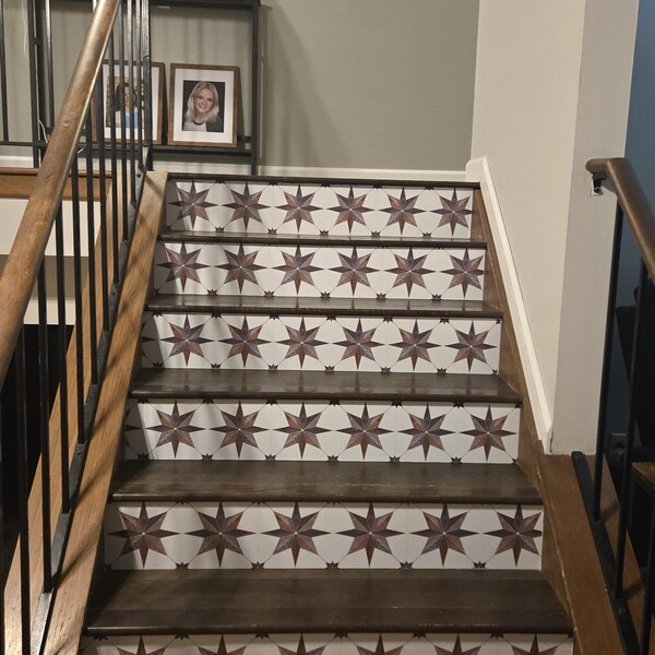 Rustic Moroccan Tile Pattern, Stair Riser Stickers,peel and Stick Stair ...