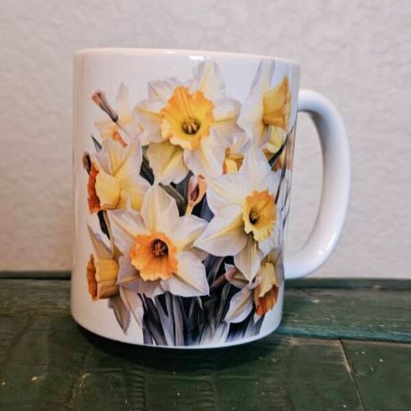 Spring Daffodil Symphony, Charming Daffodils, Watercolor Floral Mug ...