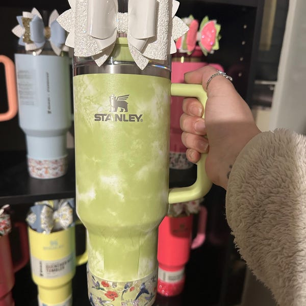 Ribbon Rosa Stanley Tumbler Bow Straw Topper Pink Roses Stanley Cup Bow ...