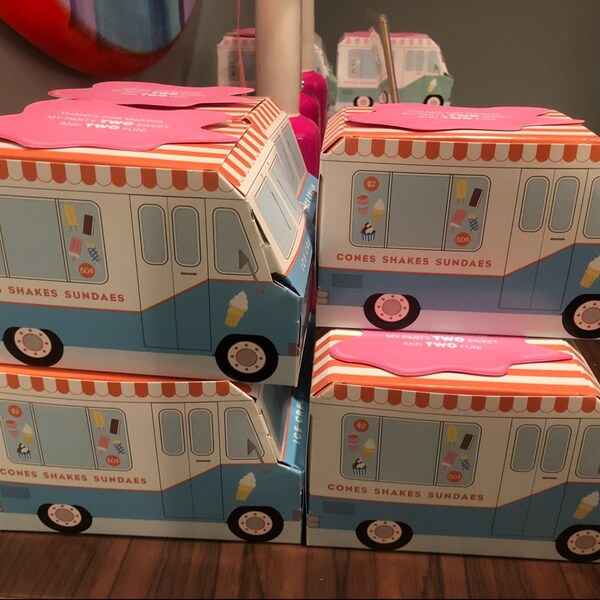 Ice Cream Party Favor Box, Ice Cream Truck Cupcake Box - Set of 4 ...