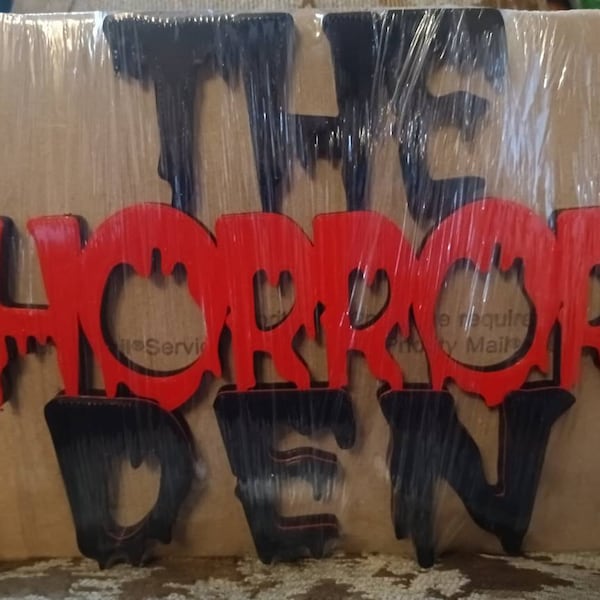 The Horror Den Wall Sign Door Sign Shelf Art, Movie Room Display Gift ...