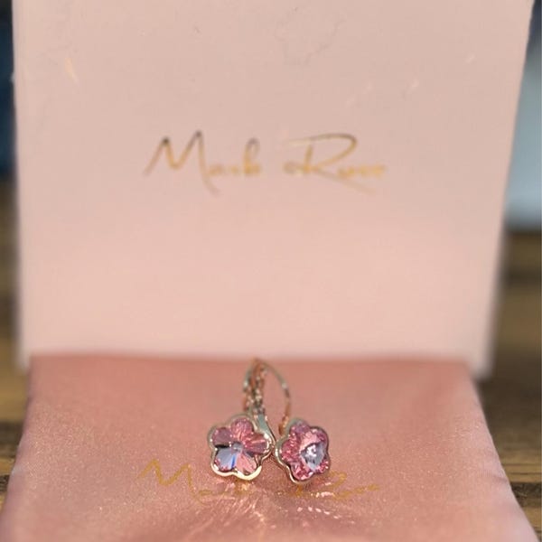 Pink | Cherry Blossom Crystal Rhinestone Lever Back Earrings | Rose ...
