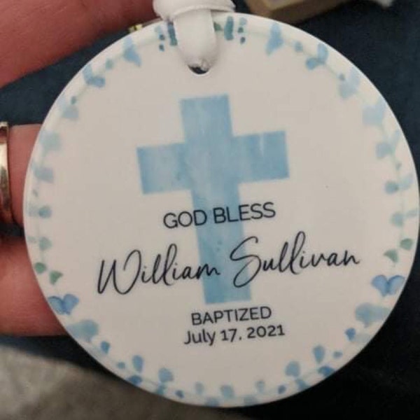 Personalized God Bless Christening Ornament, Custom Baptism Ornament ...