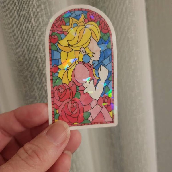 Princess Peach Stained Glass Window Holographic Sticker - Etsy