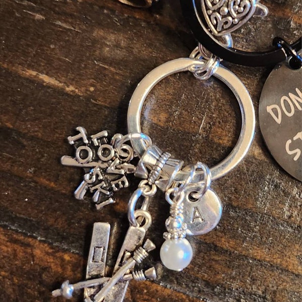Ski Keychain, Love to Ski Key Chain, Downhill Skiing, Initial Keyring ...
