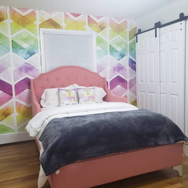 Watercolor Chevron Rainbow Removable Wallpaper, Wall Art, Peel and ...