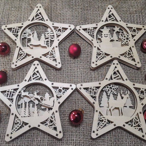 Star Shape Christmas Tree Decorations Craft Hanging Bauble Snowy Scene ...