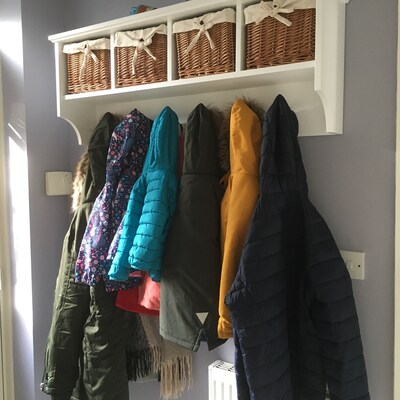 Hat & Coat Rack With Shelf Including Handmade Storage Box Baskets ...