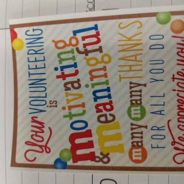 Volunteer Appreciation Printable Gift Tags, MM Candy Volunteering Tag ...