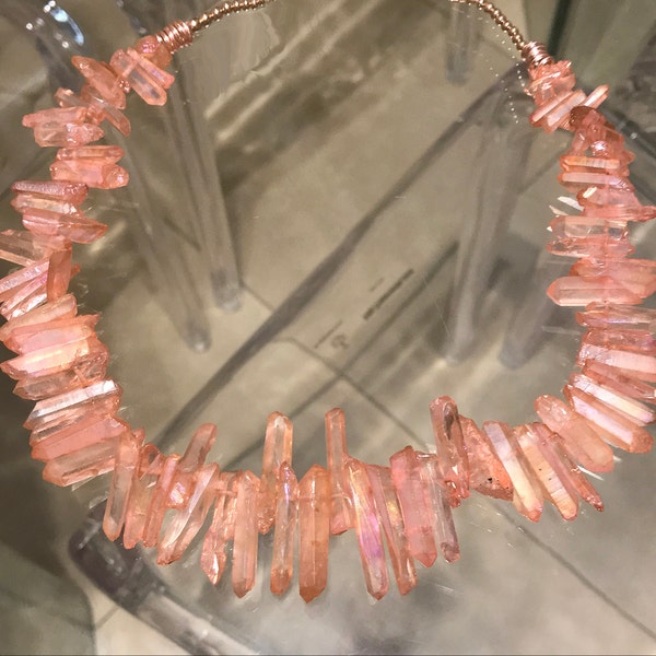 Tiny Raw Aura Quartz Point Peach Pink Crystal Point Beads Rough Quartz ...
