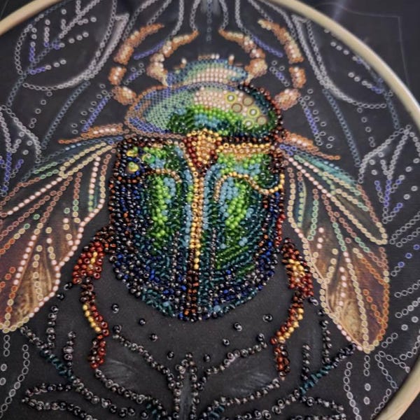 Bead Embroidery Kit Emerald Beetle, Insect Embroidery, DIY Beaded Bug ...