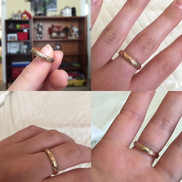 14K Gold Flower Pattern Band - Floral Stack Ring - Floral Ring - Gold ...