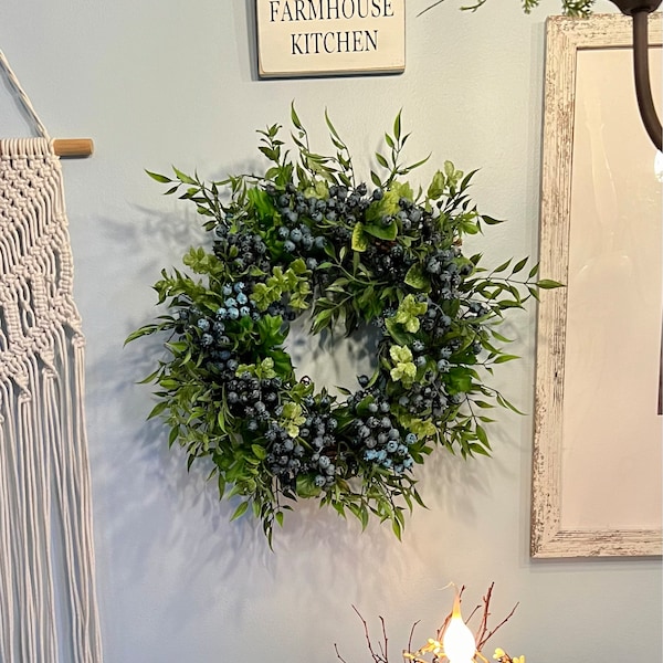 Blue Berry Wreath for Spring Winter Home Decor Candle Ring Tabletop ...