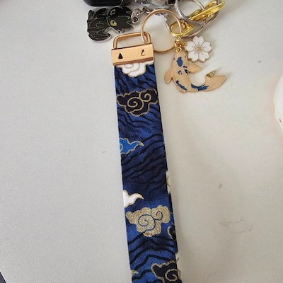 Kawaii Red Japanese Keyfob Wristlet, Kimono Keyring Keychain, Flower ...