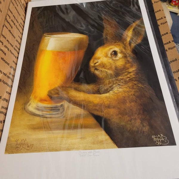 Bunny With Beer (print) Bar Decor Rabbit Brewery Illustration Artwork ...