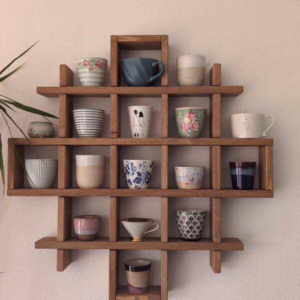 Cup Holder, Handmade Solid Wood Cup Shelf Coffee Tea Mug Shelf, Wall ...