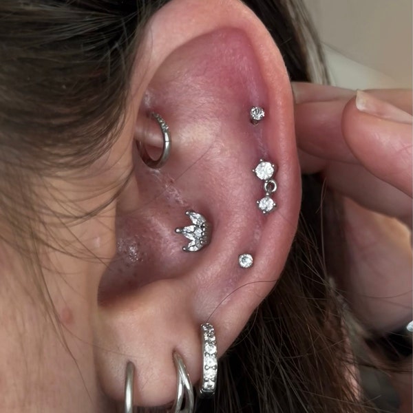 16g/18g/20g Titanium Tiny Gold Crown Push in Stud Earrings, Silver Crown Labret Stud, Flat Back ...