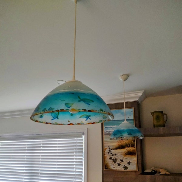 Pendant Light Tropical Style Fixture Stained Glass Hand Painted Beach ...