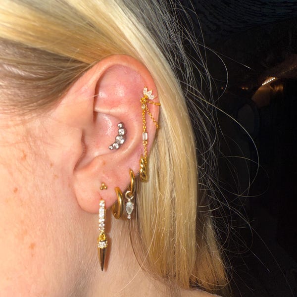 Dainty Industrial Barbell Amethyst Flutter Chain (only) for Piercing, Helix Chain Piercing ...