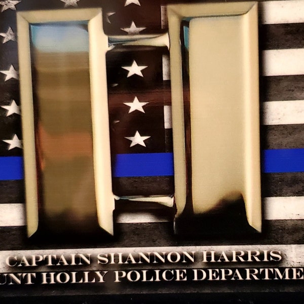 Police Captain Rank Gold Bars American Flag Thin Blue Line Art Chiseled ...