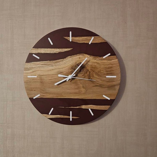 Long Narrow Modern English Oak Wooden Wall Clock, Wood Clock UK ...
