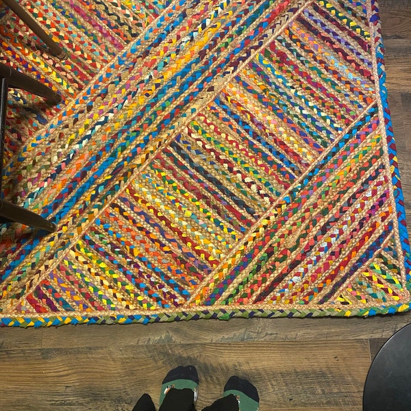 Multi Chindi Striped Jute Rag Rug - Handcrafted Sustainable Home Decor ...