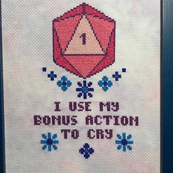 Dnd Dice Bonus Action Cross Stitch Pattern, Dungeons and Dragons ...