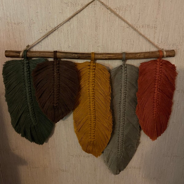 Macrame Feather Wall Hanging, Earth Tone Wall Art, Fall Leaf Wall ...