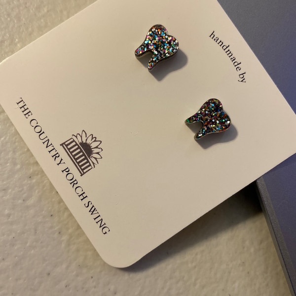 Tooth Stud Earrings, Dental Gift, Confetti Sparkle Molar Post Earring ...