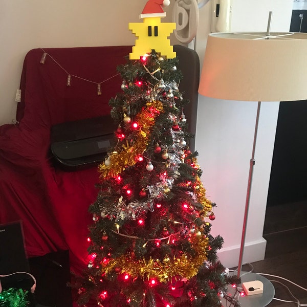 Retro Super Mario Star Tree Topper With Hat. This 8bit Christmas ...