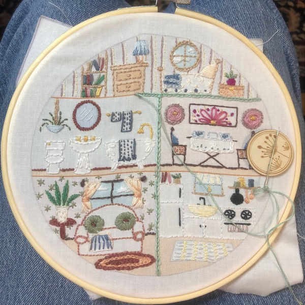 Little House Beginner Embroidery Sampler, Printed Fabric Hand ...