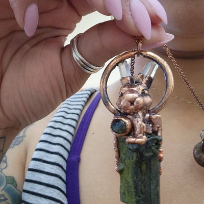 Knapped Rose Quartz Crescent Moon Necklace // Electroformed Jewelry ...