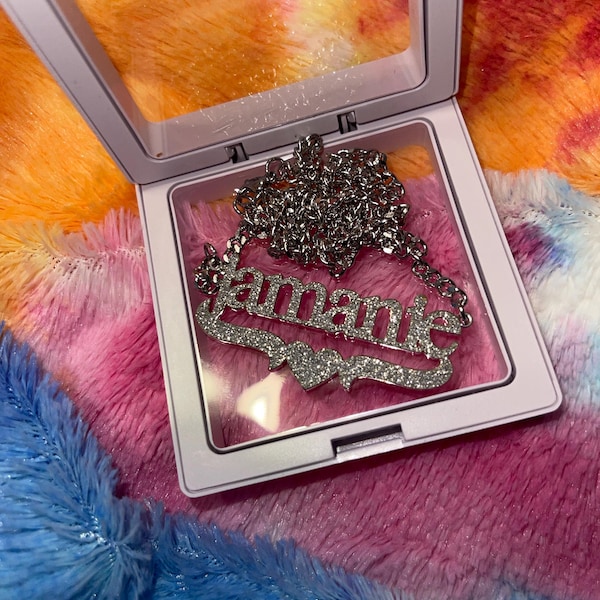 Double Layer Nameplate With Heart, Custom Name Necklace, 3D Double ...