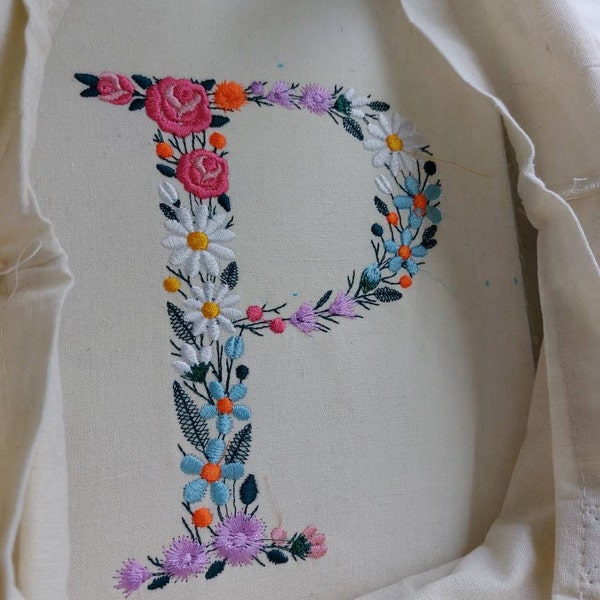 Machine Embroidery LETTER P Uppercase 15cm/6"tall Dainty Floral Font ...