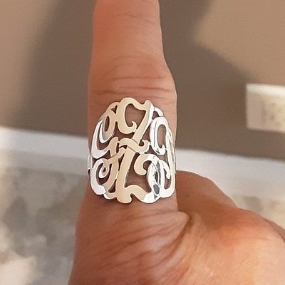 Large Monogram Ring 1, Personalized Initial Ring in Sterling Silver or ...