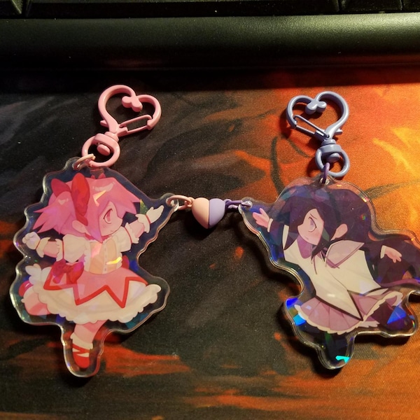 Puella Magi Madoka Magica Matching Holographic Magnetic Keychains ...