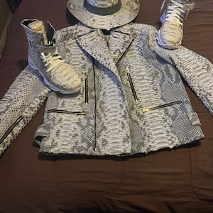 Custom King Python Leather Jacket, Womans Biker Snakeskin Jacket, Black ...